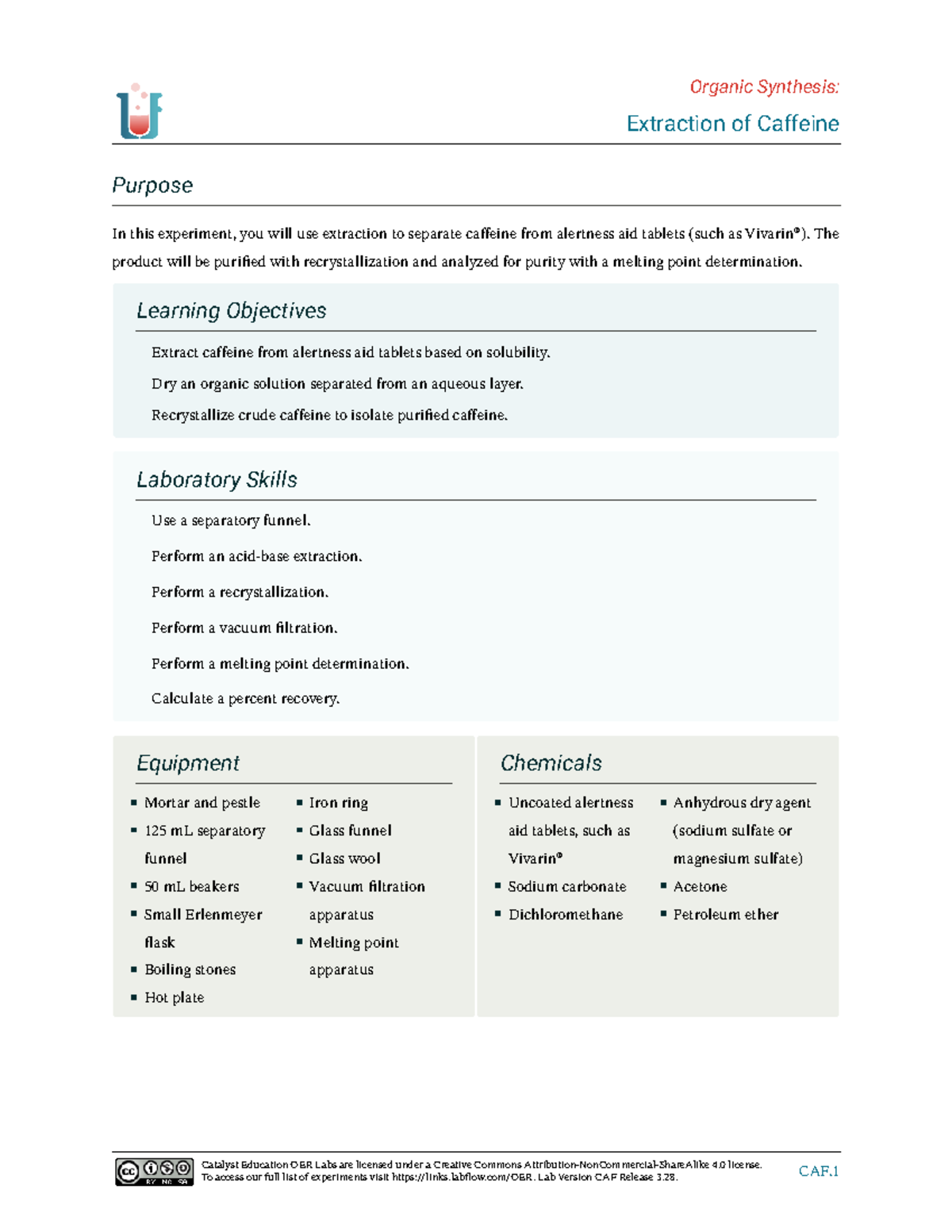 Lab 5 Caffeine - lab flow pdf - Organic Synthesis: Extraction of ...