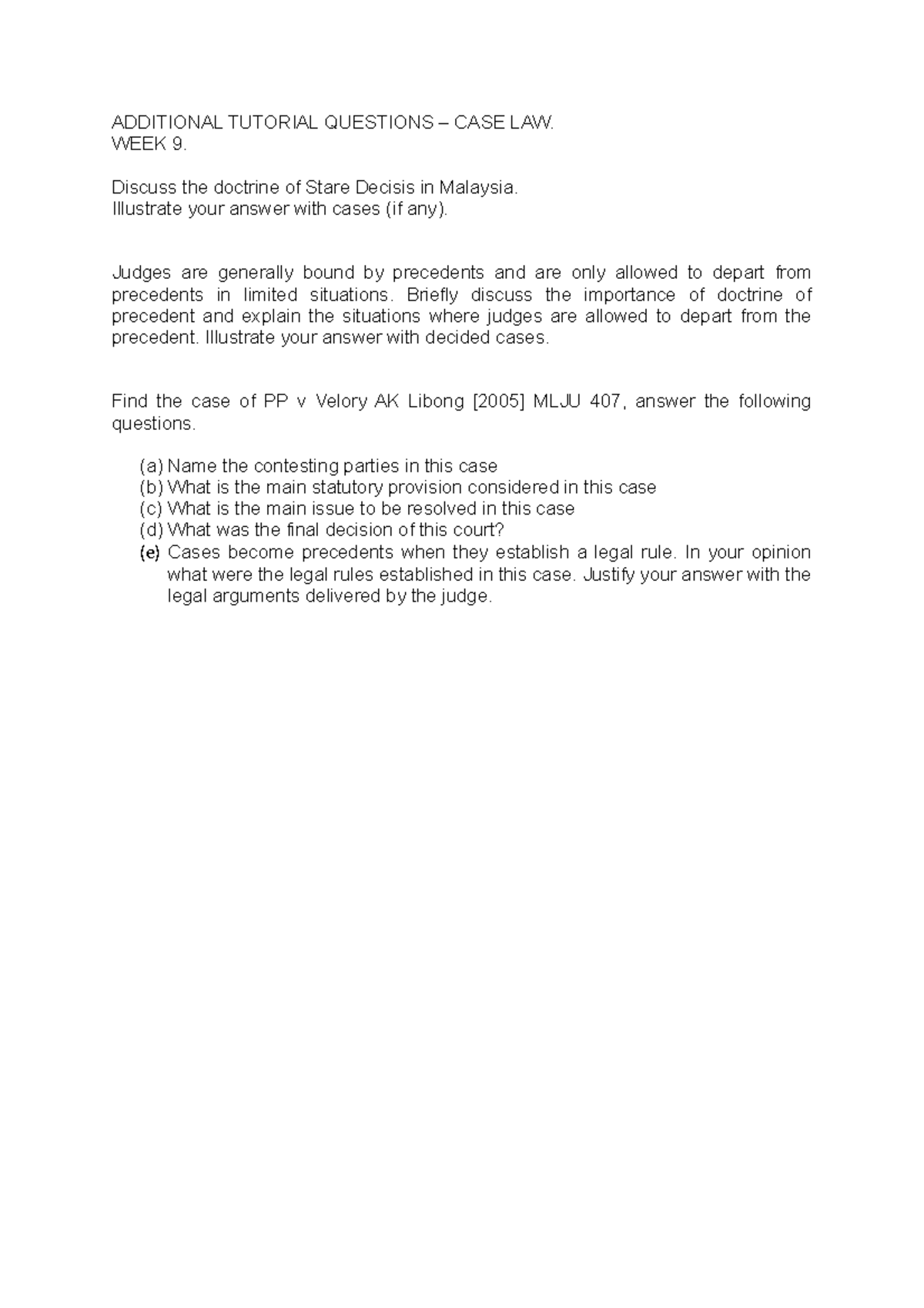 Additional Tutorial Questions WEEK 9 - ADDITIONAL TUTORIAL QUESTIONS ...