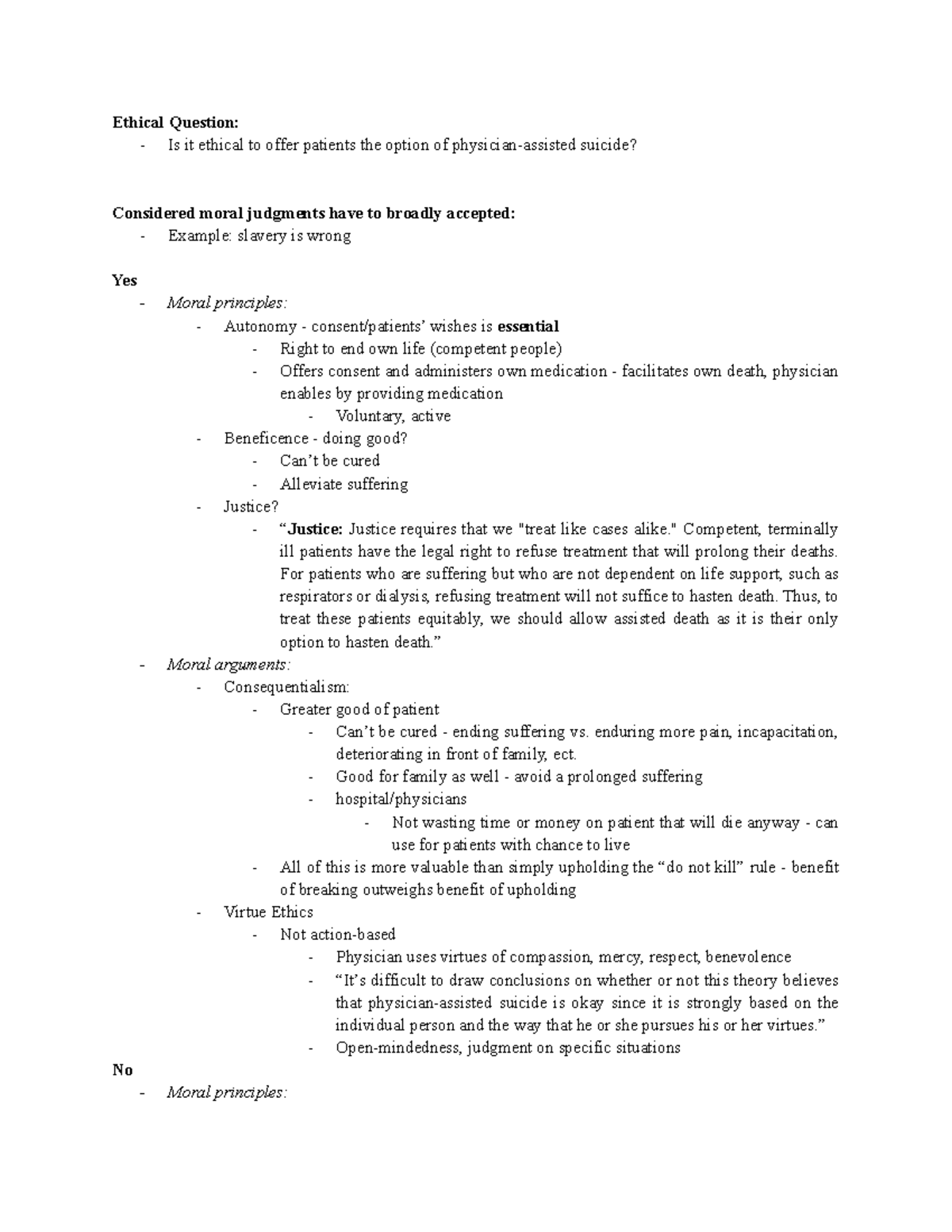 Essay 1 Outline - Ethical Question: - Is it ethical to offer patients ...