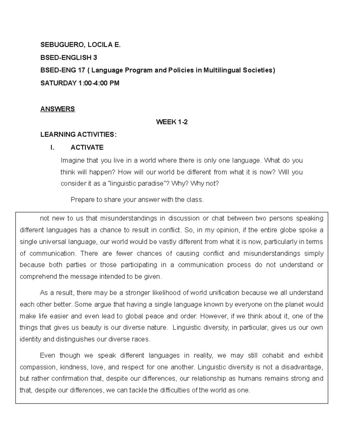 Module 1 BSED-ENG 17 Sebuguero, Locila E - SEBUGUERO, LOCILA E. BSED-ENGLISH 3 BSED-ENG 17 ...