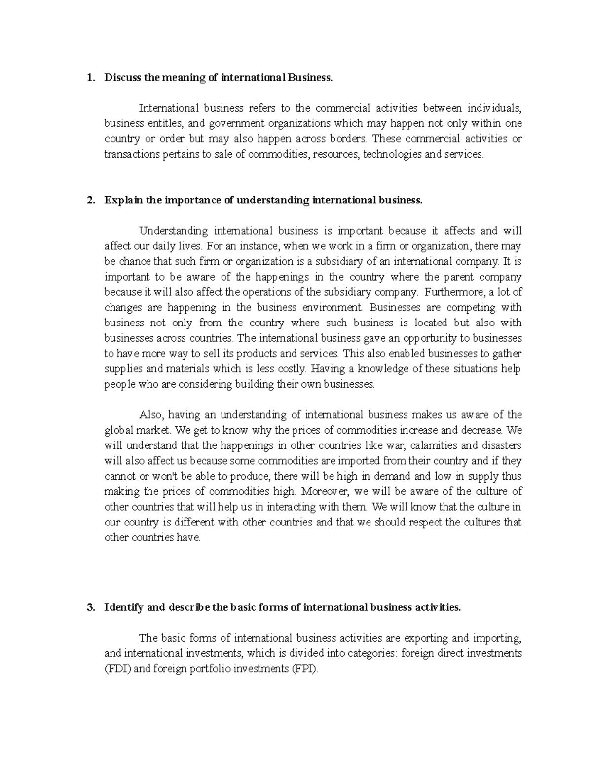IBT Activity 1 - Essays - Discuss the meaning of international Business ...