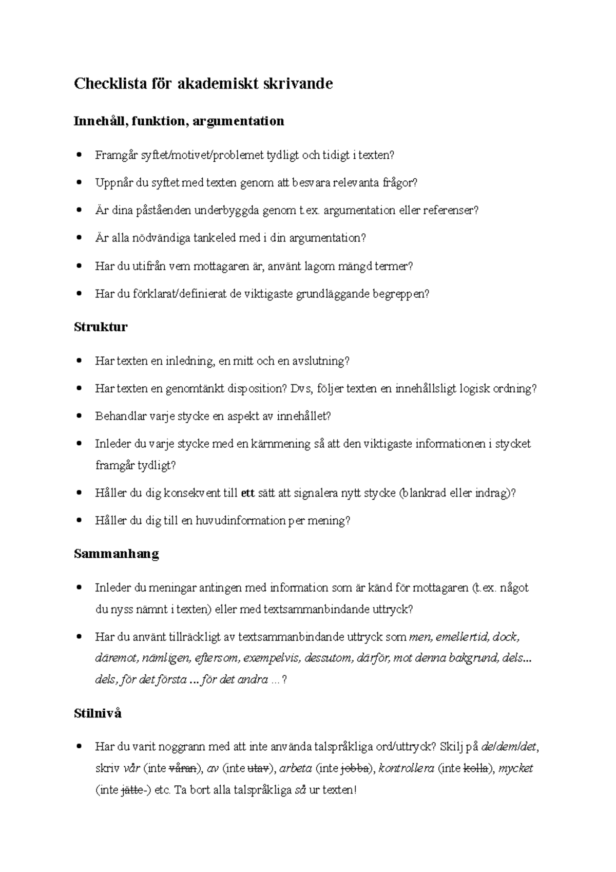 Checklista för akademiskt skrivande - Checklista för akademiskt ...