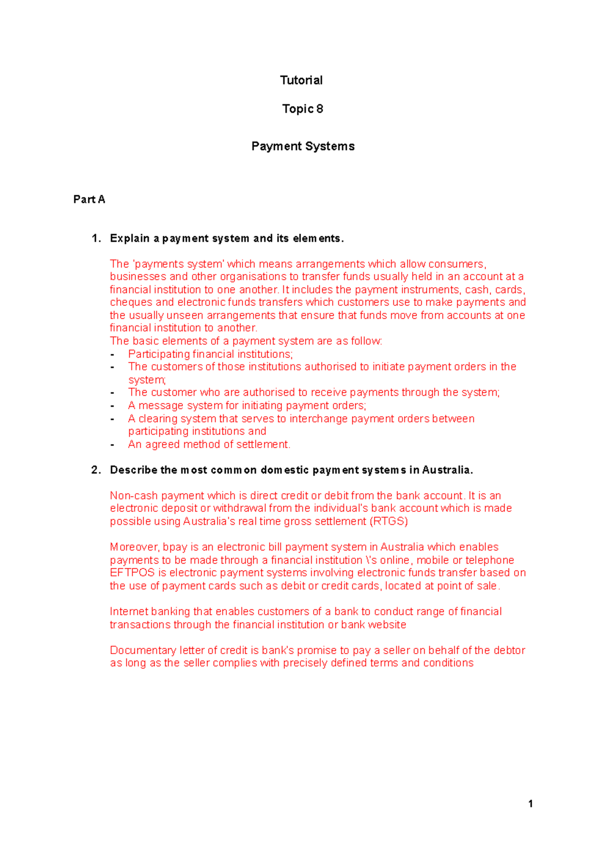 Tutorial 7 Payment Systems - Tutorial Topic 8 Payment Systems Part A ...