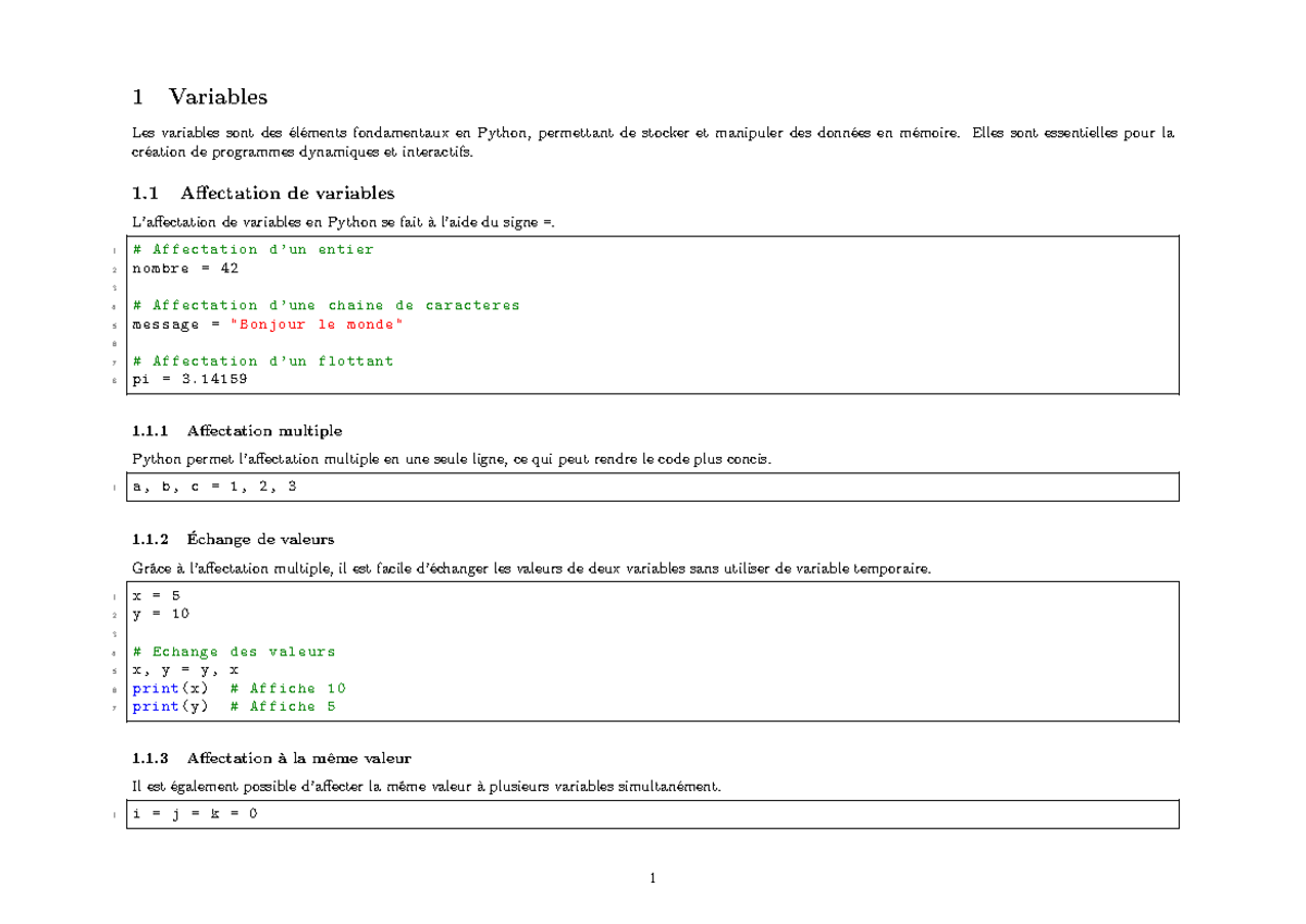 Inf1007 feuille info - Note de cours résumé information - 1 Variables Les variables sont des ...