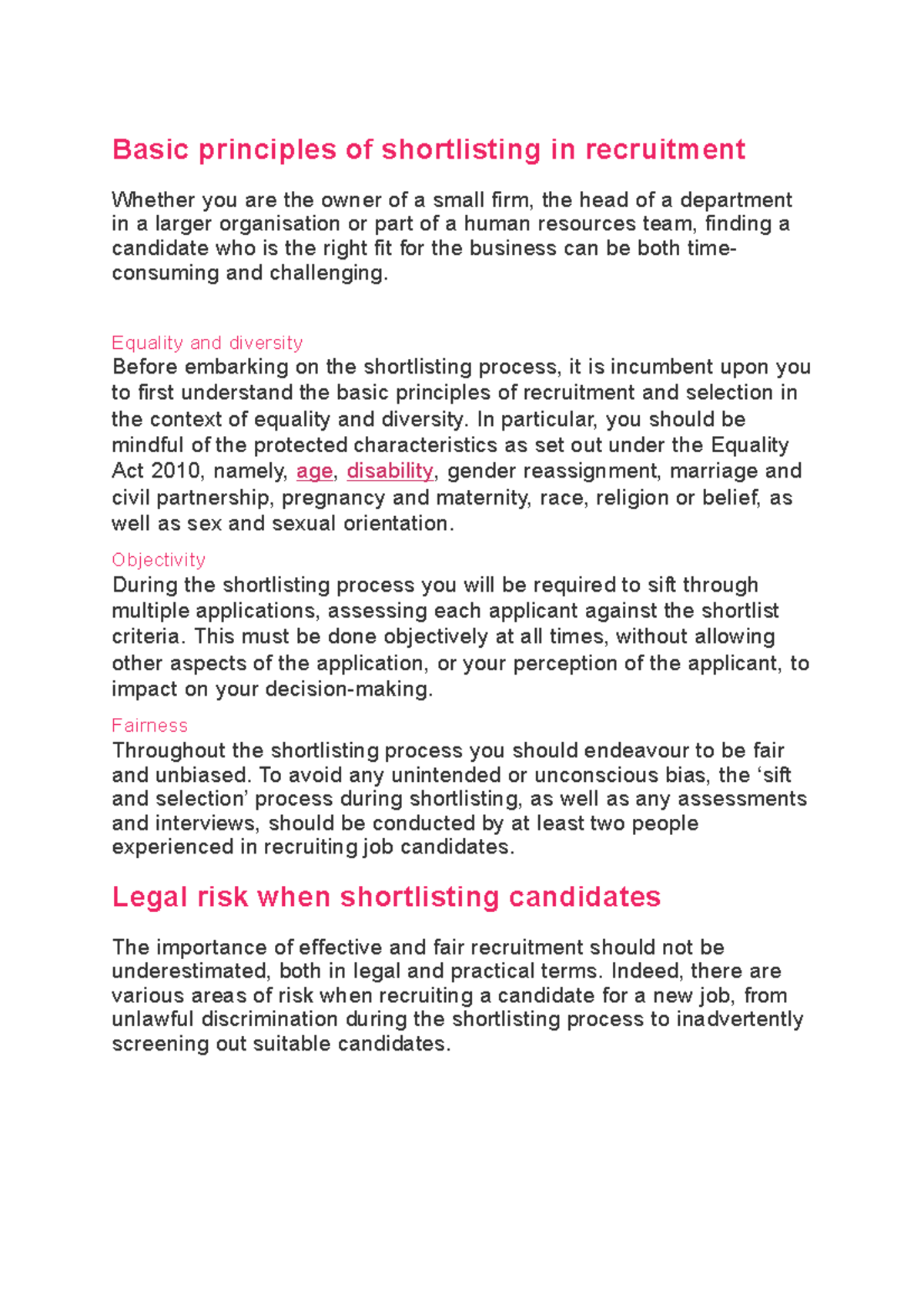 Basic principles of shortlisting in recruitment - Equality and ...