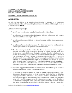 The law of contract - Lecture notes 1-7 - THE LAW OF CONTRACT OBJECTIVE ...