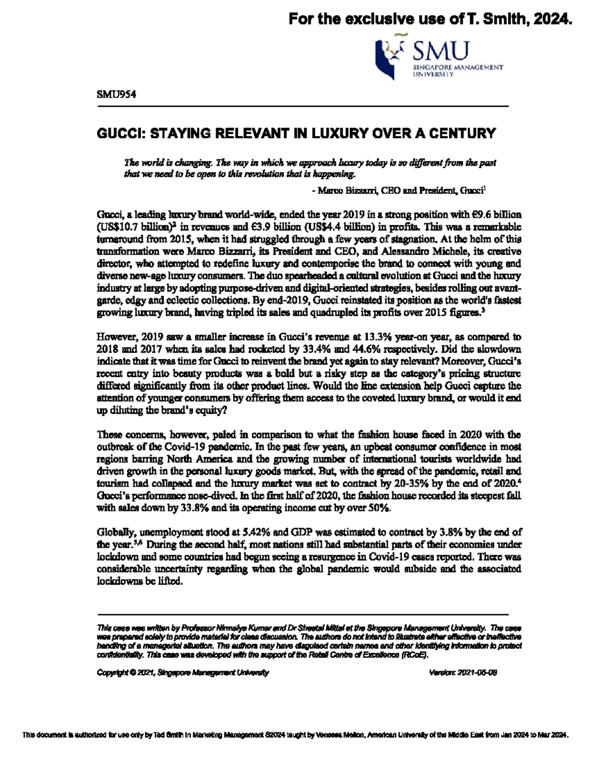 Gucci Case - HBR Case - MKTG 6150 - Studocu