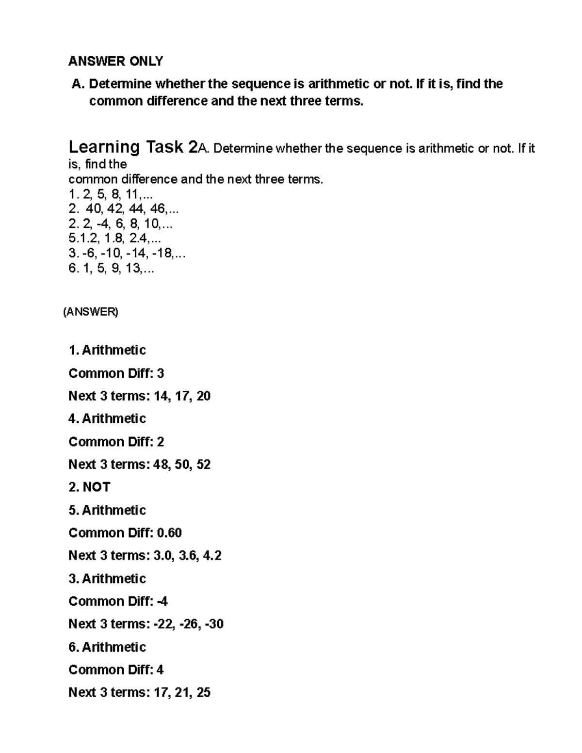 Daddy MATH Homework - notes - ANSWER ONLY A. Determine whether the ...