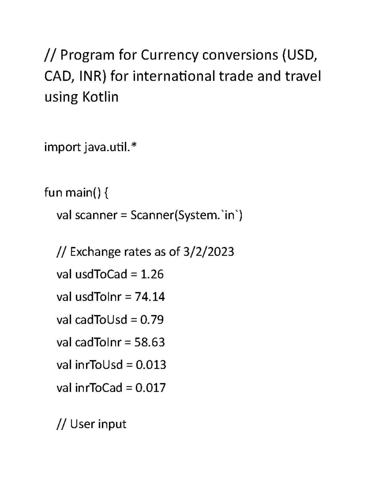 Kotlin Program For Currency Conversions Program For Currency Conversions Usd Cad Inr