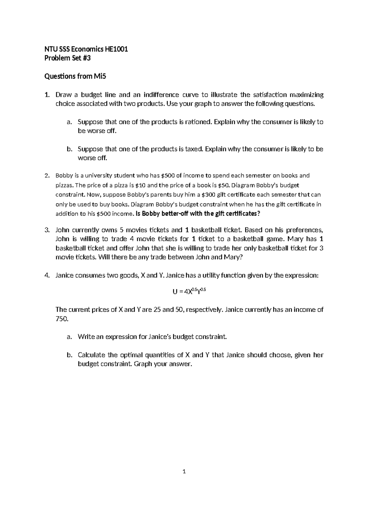 Problem Set 3 Tutorial Document Ntu Sss Economics He Problem Set Questions From Mi 1 Draw A