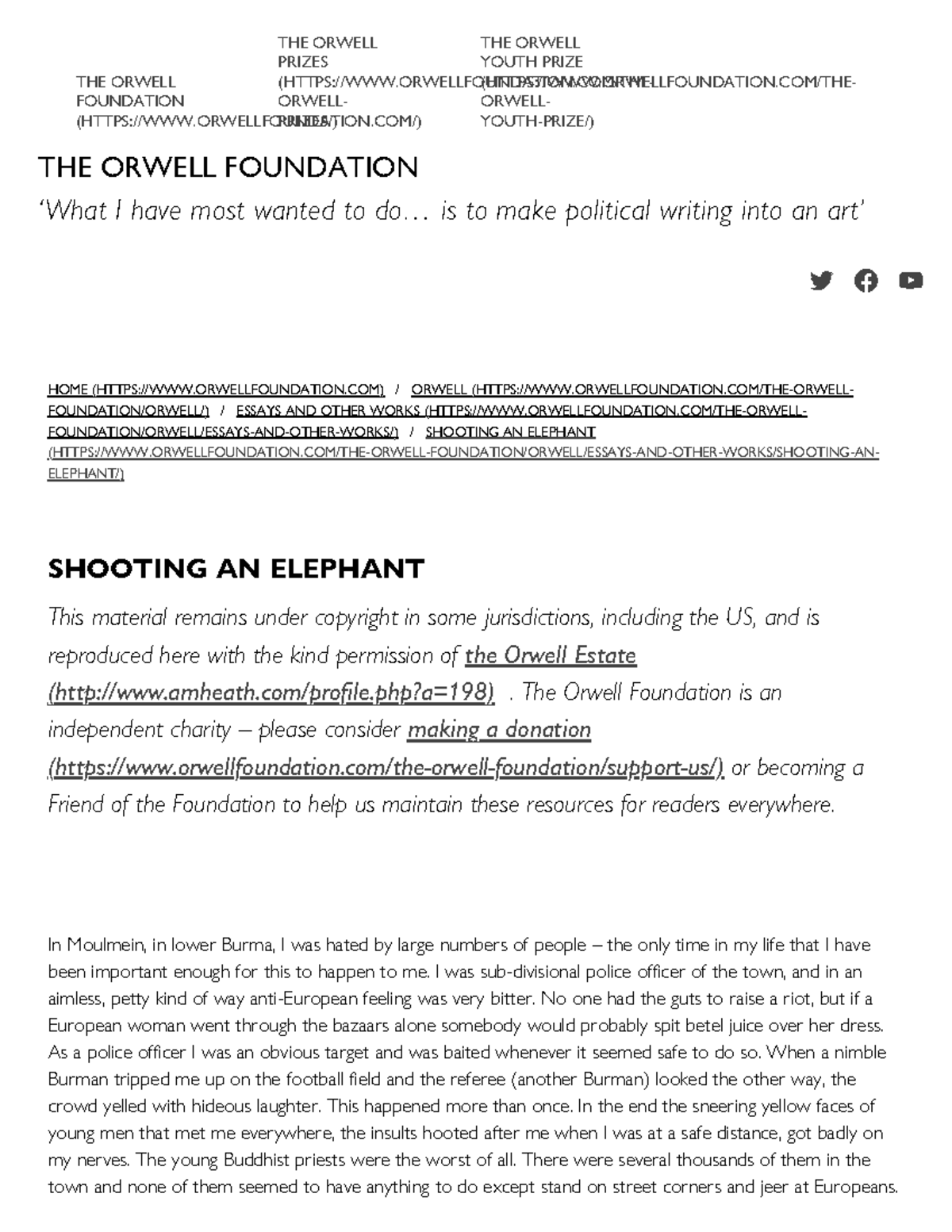Shooting an Elephant The Orwell Foundation - THE ORWELL FOUNDATION ...