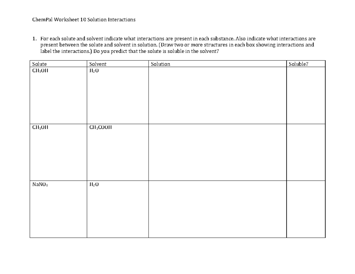 Chem Pal Wksht 2 Solution Interactions - ChemPal Worksheet 10 Solution ...