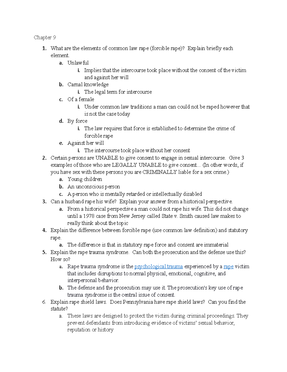 Criminal Law chapter 7 & 9 questions-2 - Chapter 9 What are the ...