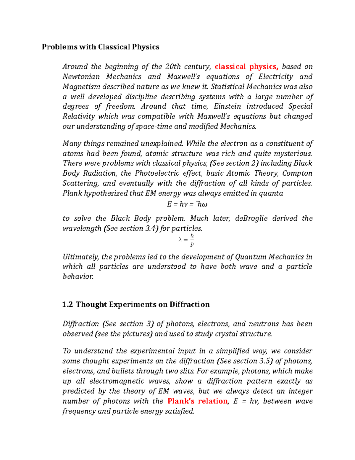 Problems with Classical Physics - Problems with Classical Physics ...