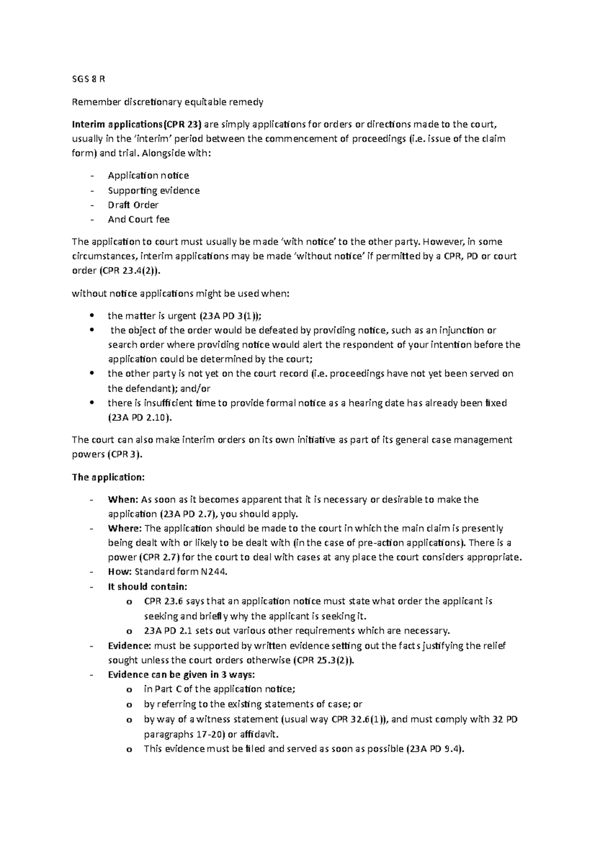 SGS 8 R - Interim applications - SGS 8 R Remember discretionary ...