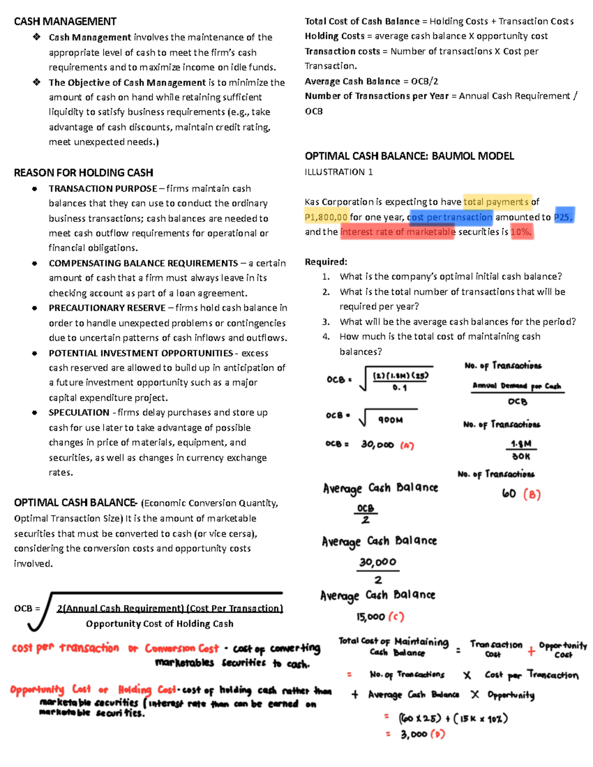 Lecture 6 - Cash Management - CASH MANAGEMENT Cash Management involves ...