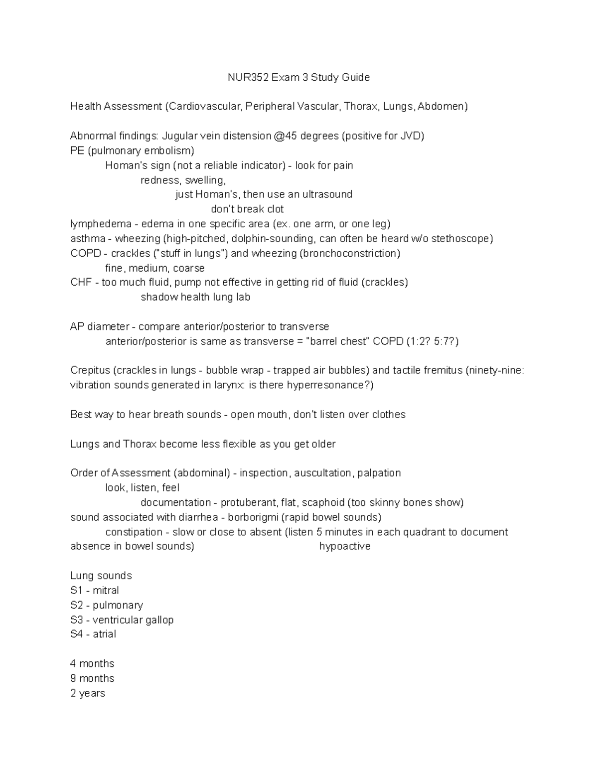 NUR352 Last Exam Prep Notes - NUR352 Exam 3 Study Guide Health ...