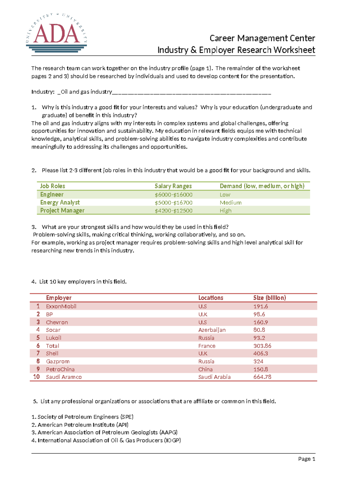Employer Research Worksheet-1 - Career Management Center Industry ...