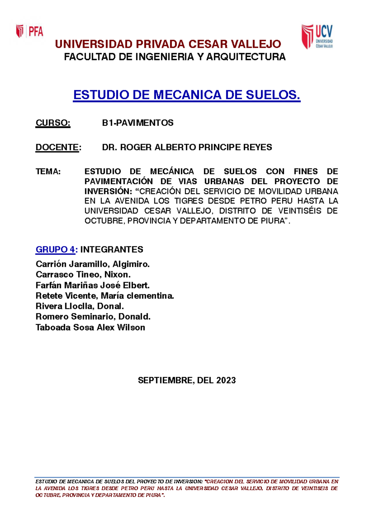 Grupo N°04 Estudio DE Suelos - ESTUDIO DE MECANICA DE SUELOS DEL PROYECTO DE INVERSION ...