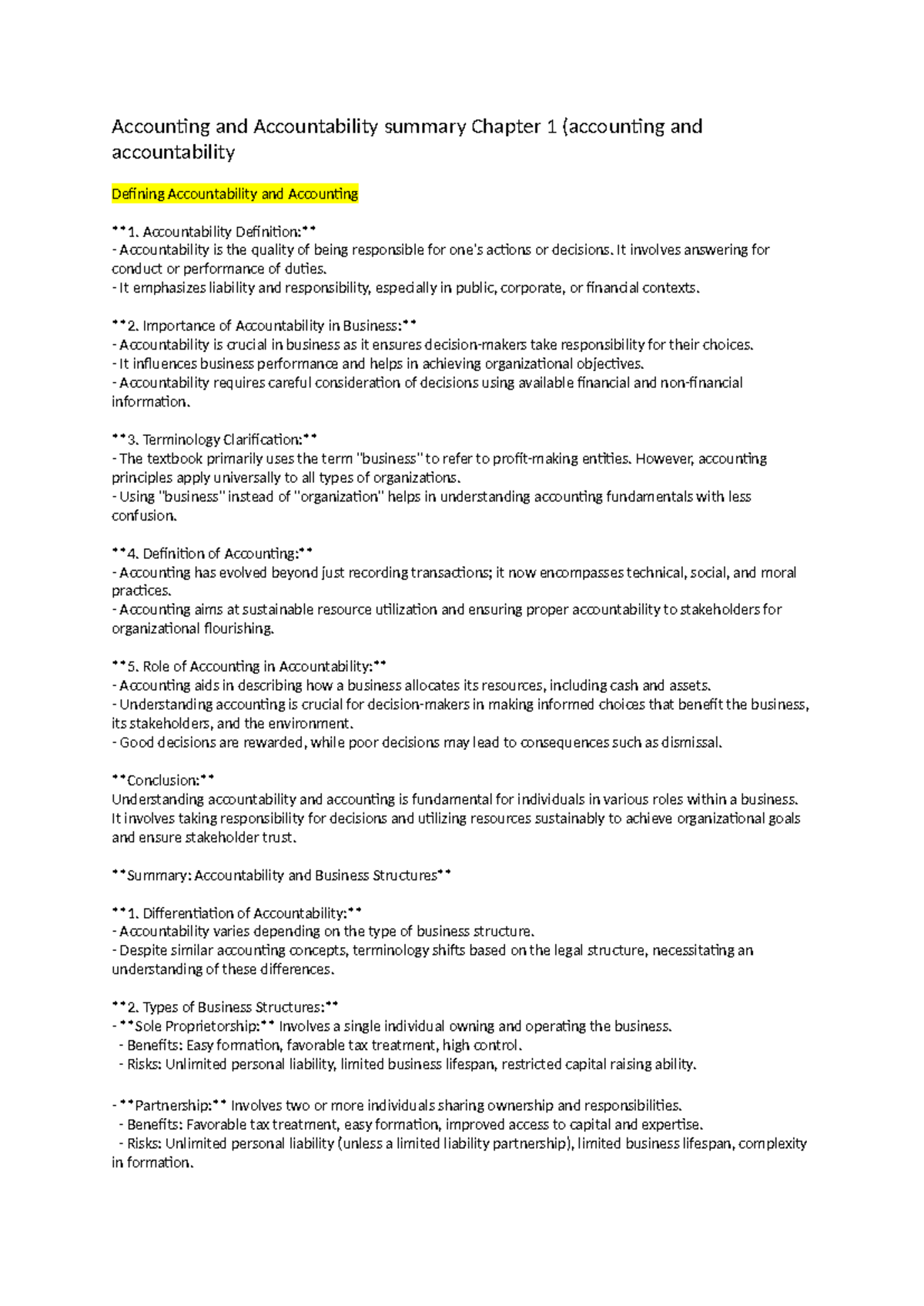 Accounting and Accountability Notes Chapter 1 - Accounting and ...