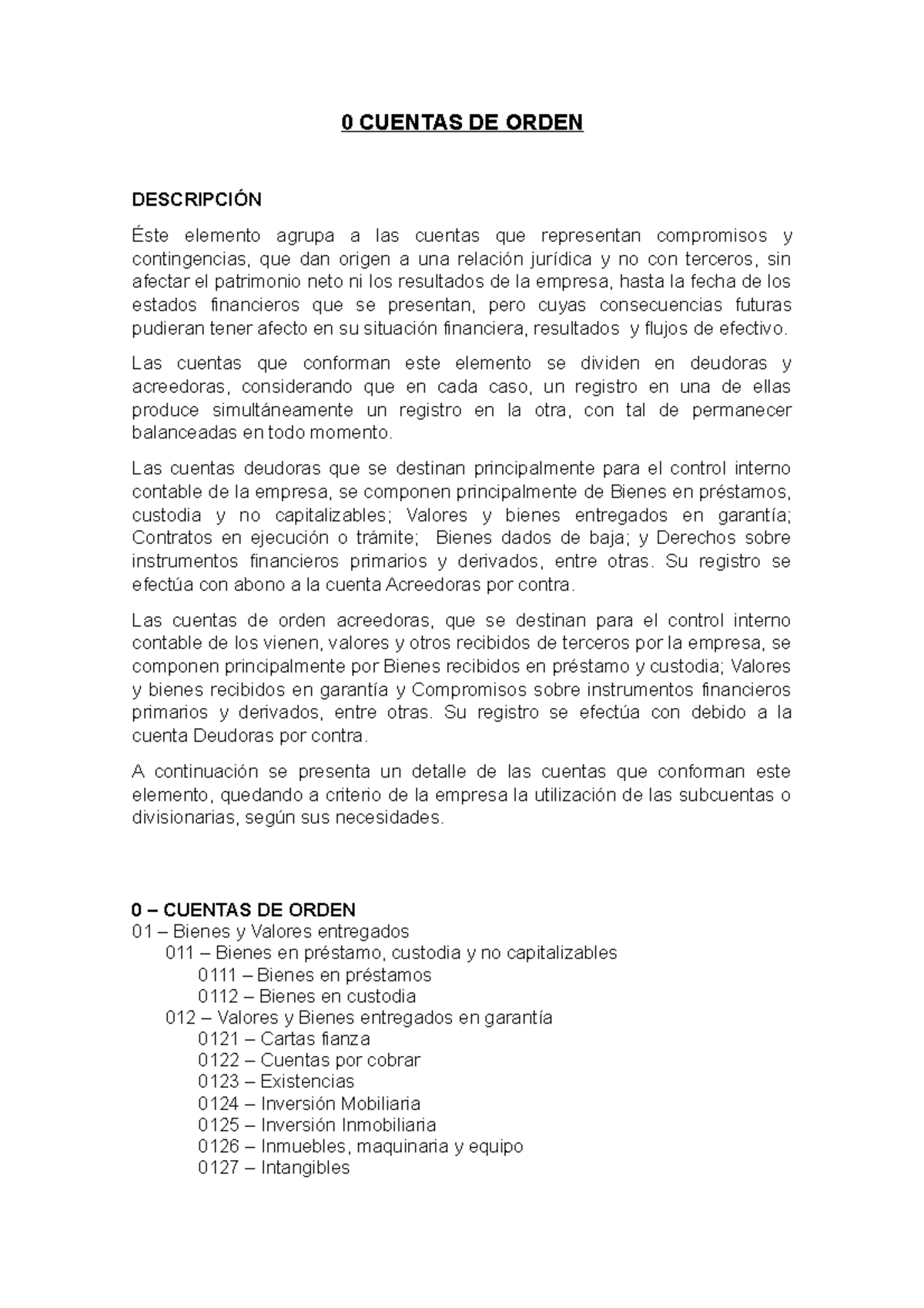 0 Cuentas DE Orden - Completo - 0 CUENTAS DE ORDEN DESCRIPCIÓN Éste ...