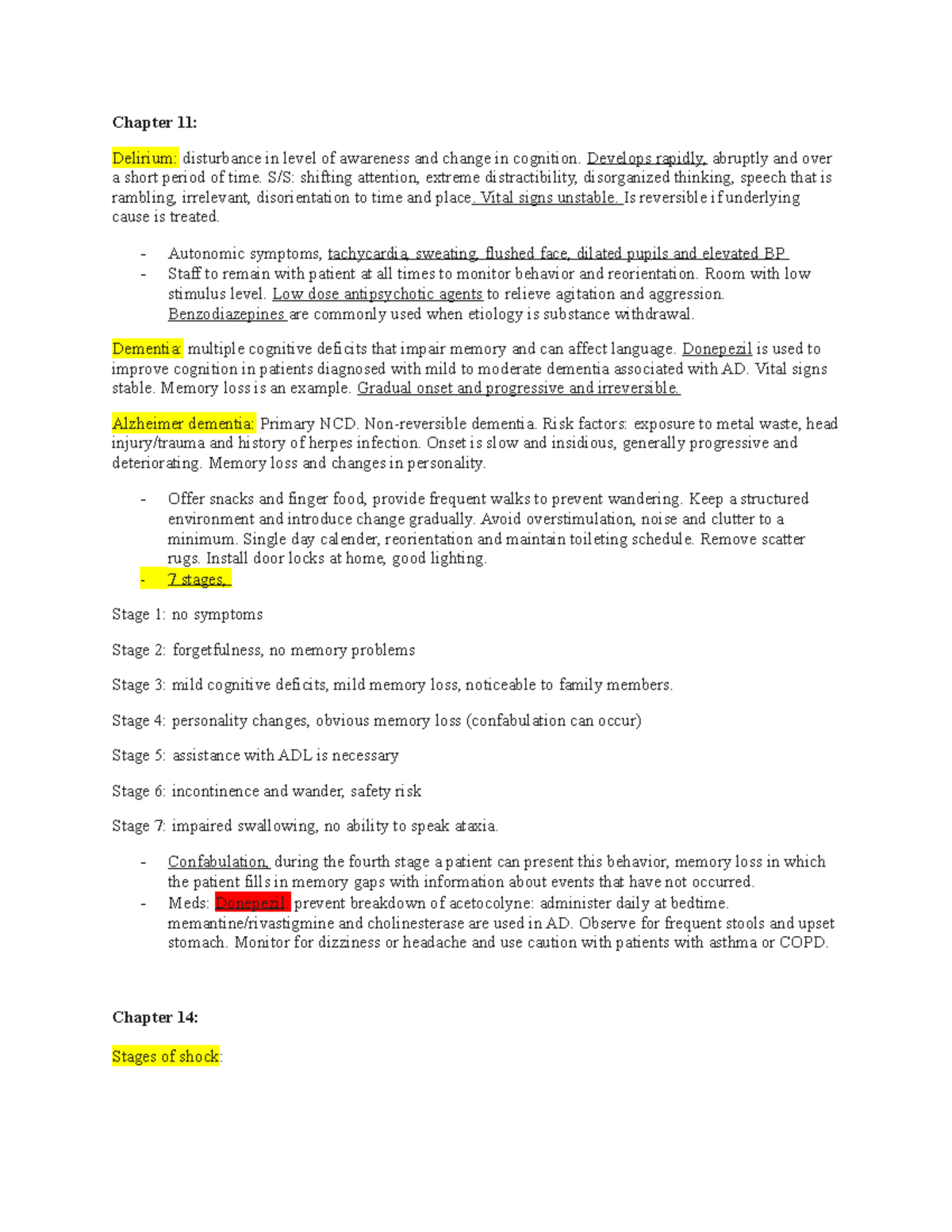Final review Adv med surg - Chapter 11: Delirium: disturbance in level ...