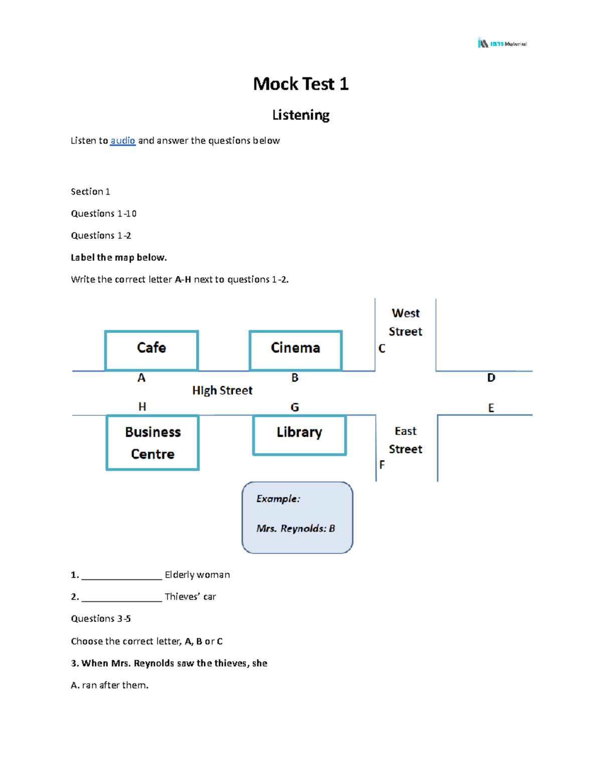 Test ielts 1 - sfggrsg - Mock Test 1 Listening Listen to audio and ...