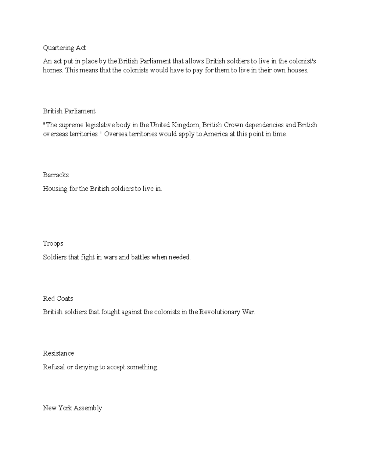 Quartering Act - GSU - Quartering Act An act put in place by the ...