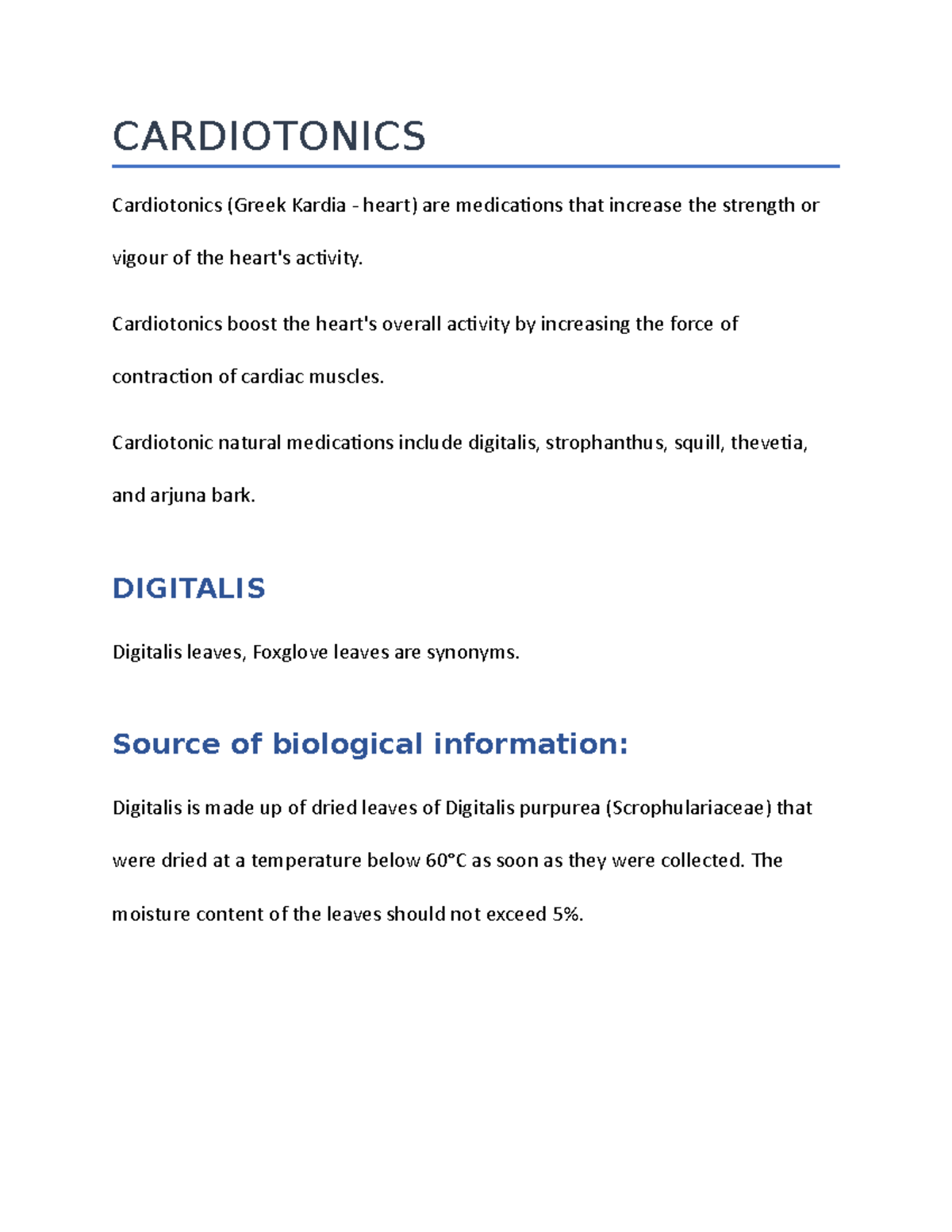Brife NOTE ON Cardiotonics - CARDIOTONICS Cardiotonics (Greek Kardia ...