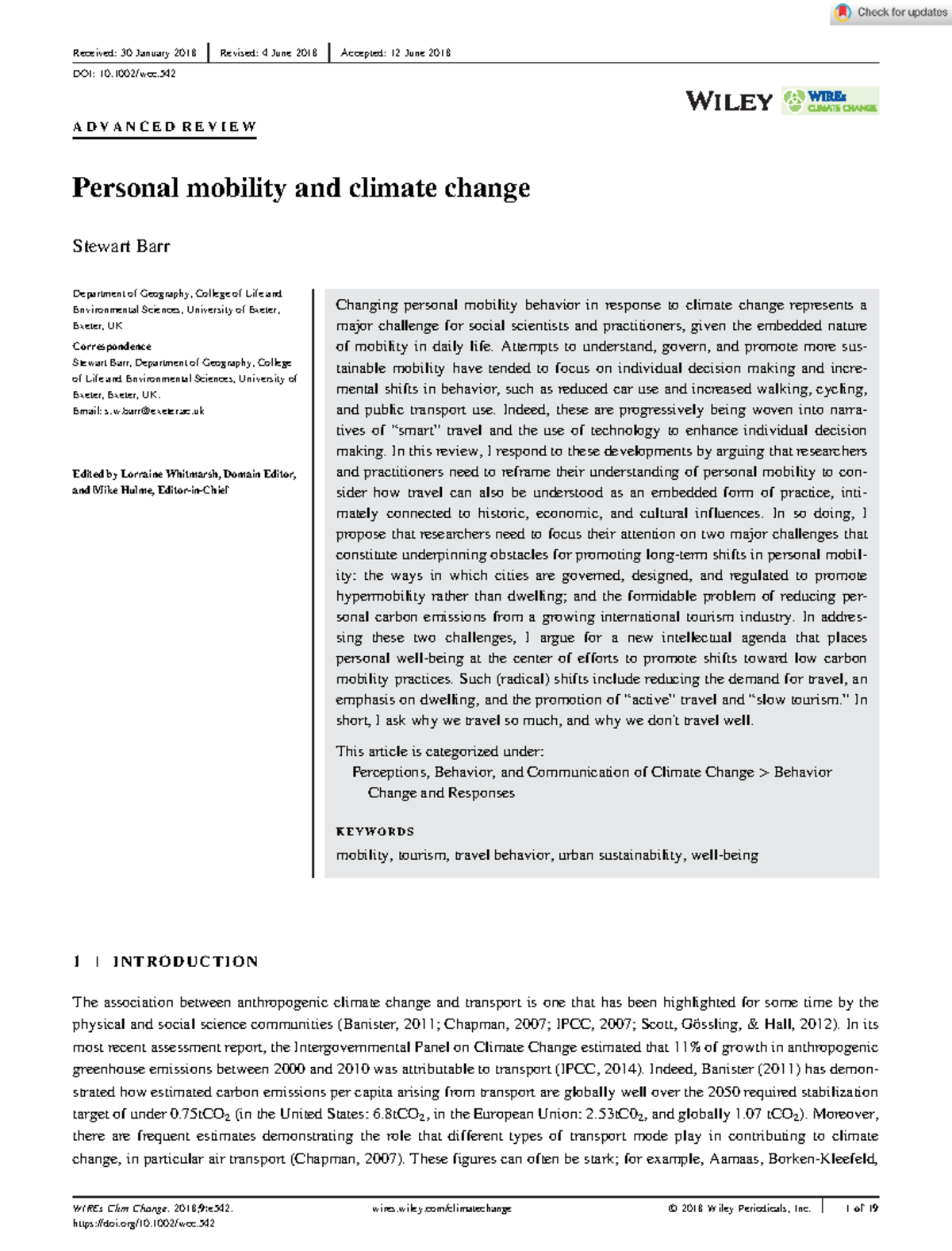 Barr (2018 ) - Barr 2018 essay on the reattach - A D V A N C E D R E V I E W Personal mobility ...