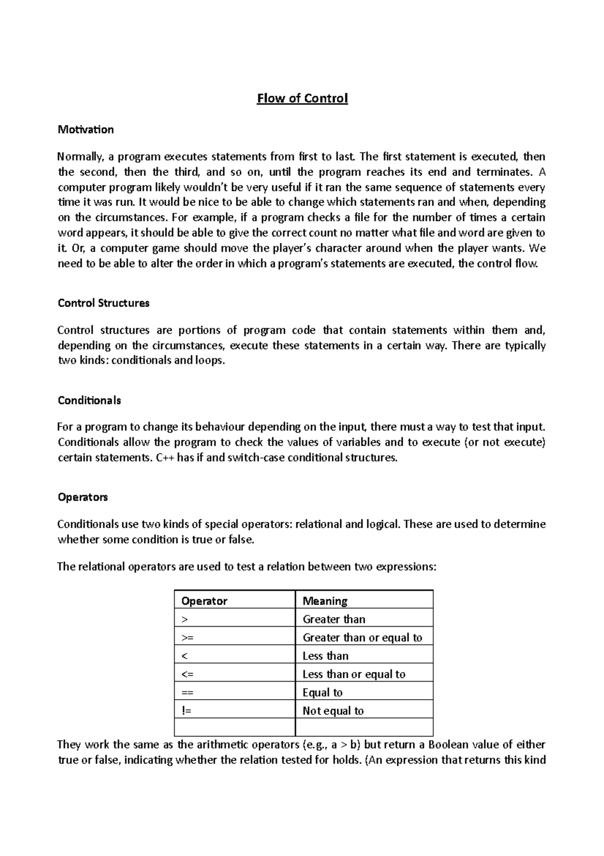 Flow of control - Flow of Control Motivation Normally, a program ...