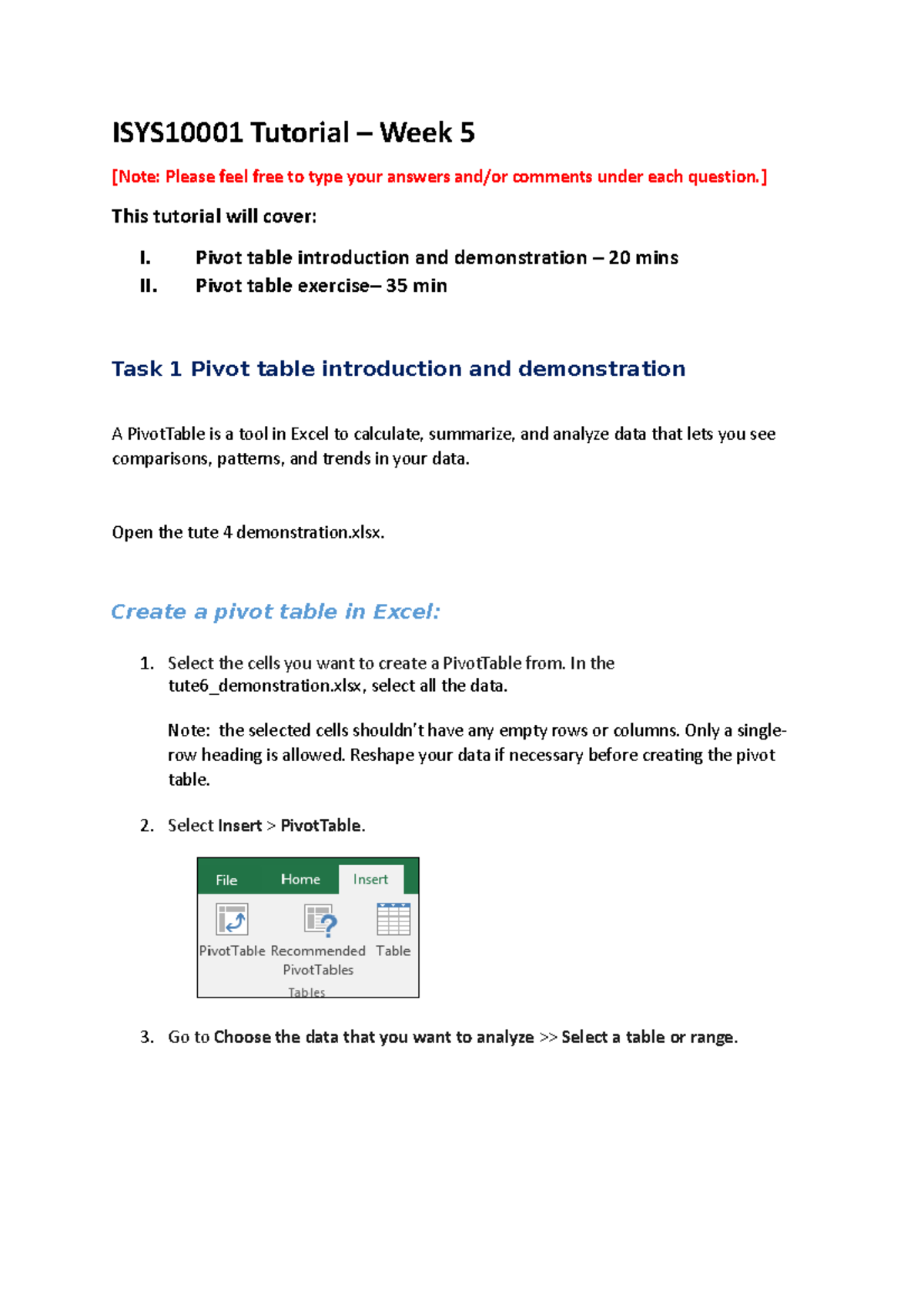 ISYS10001 Week 5 tutorial - ISYS10001 Tutorial – Week 5 [Note: Please feel free to type your ...