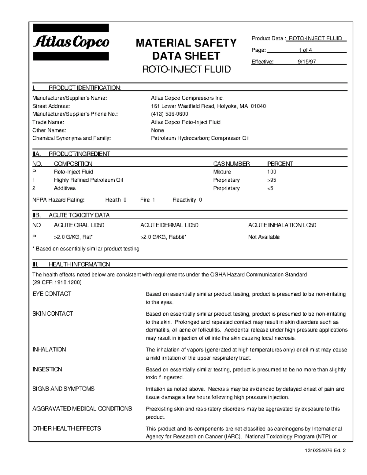 Roto-Inject Fluid Material Safety Data Sheet 2946 0273 00 - Oil -free ...