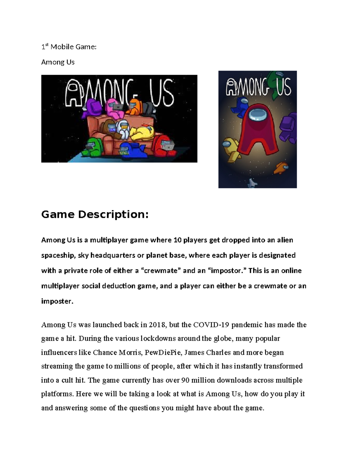Computer Productivity Tools - 1 st Mobile Game: Among Us Game ...