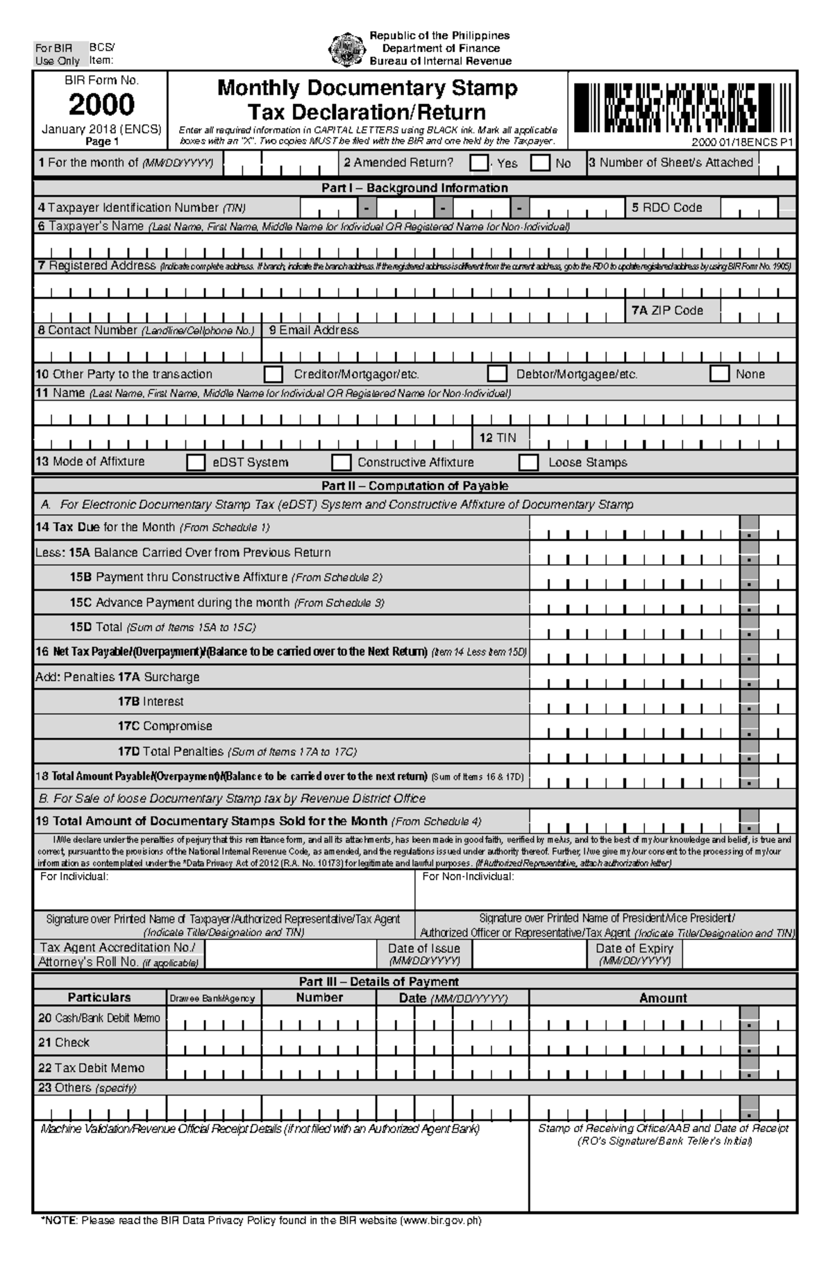 2000-DST Jan 2018 final - Republic of the Philippines Department of ...