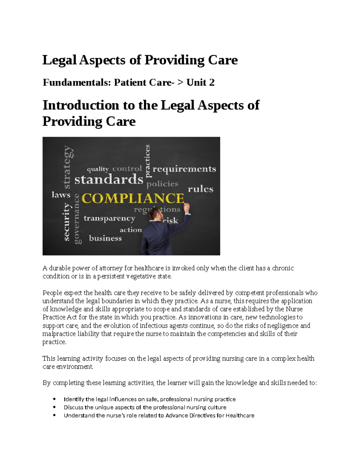 Edapt Unit 2 Patient Care Legal Aspects of Providing Care - Legal ...