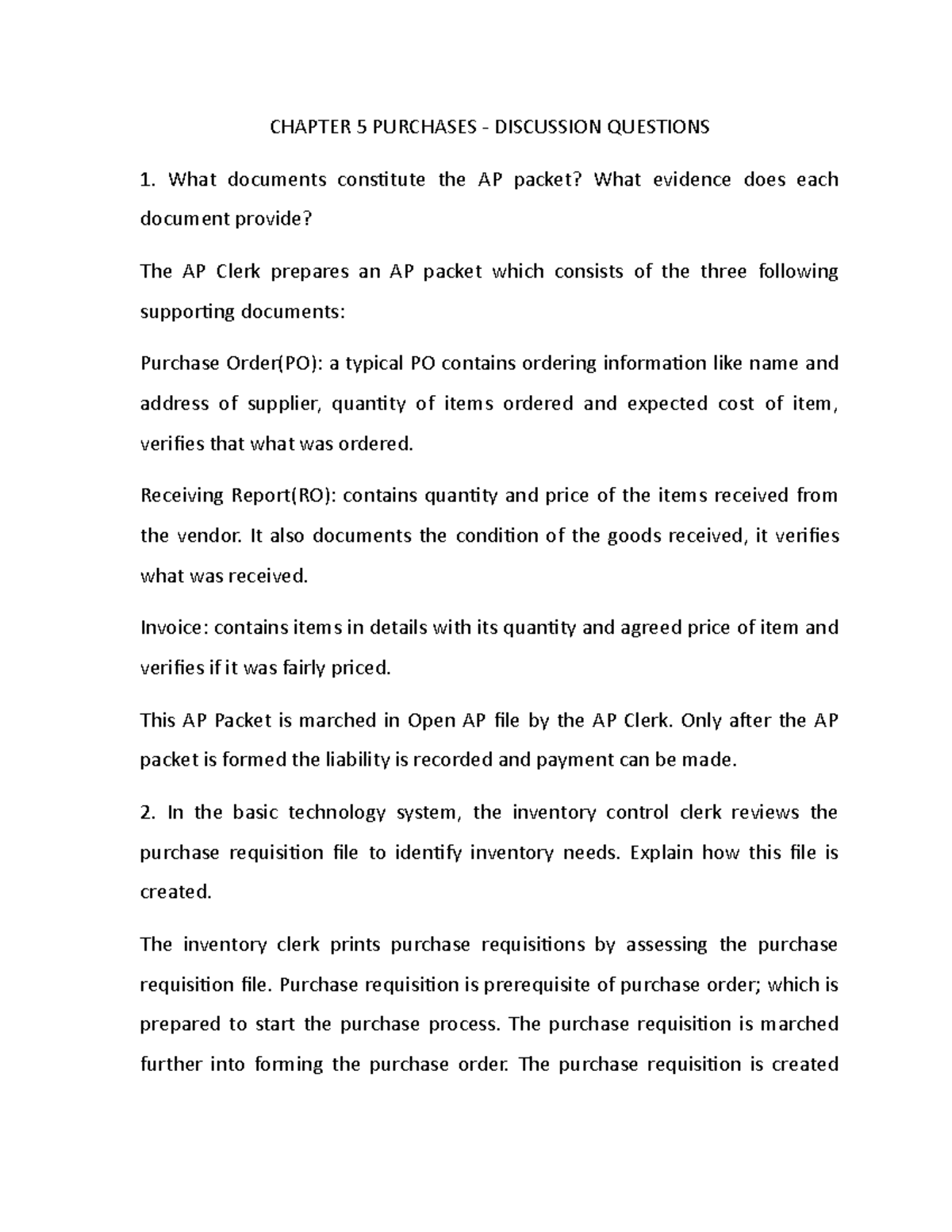 Chapter 5 Purchases - Discussion Questions - CHAPTER 5 PURCHASES ...