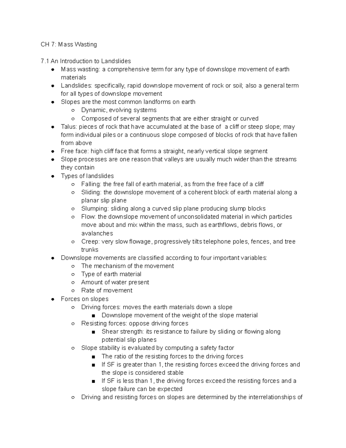 CH 7 Book Notes - Mass Wasting - CH 7: Mass Wasting 7 An Introduction ...