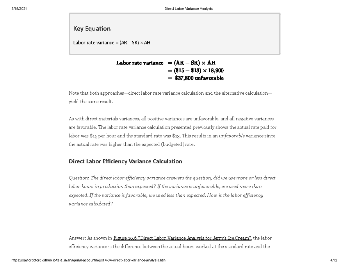 Direct Labor Variance Analysis - 3/15/2021 Direct Labor Variance ...