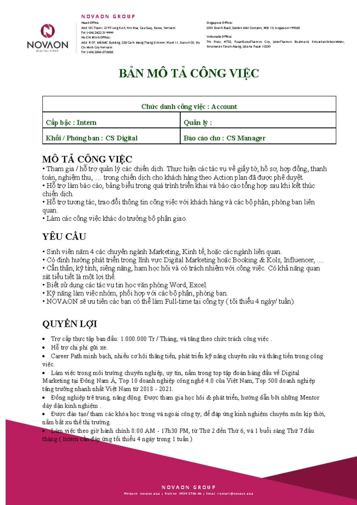 DIG JD Account-Intern - ss s - NOVAON GROUP Head Office: Singapore ...