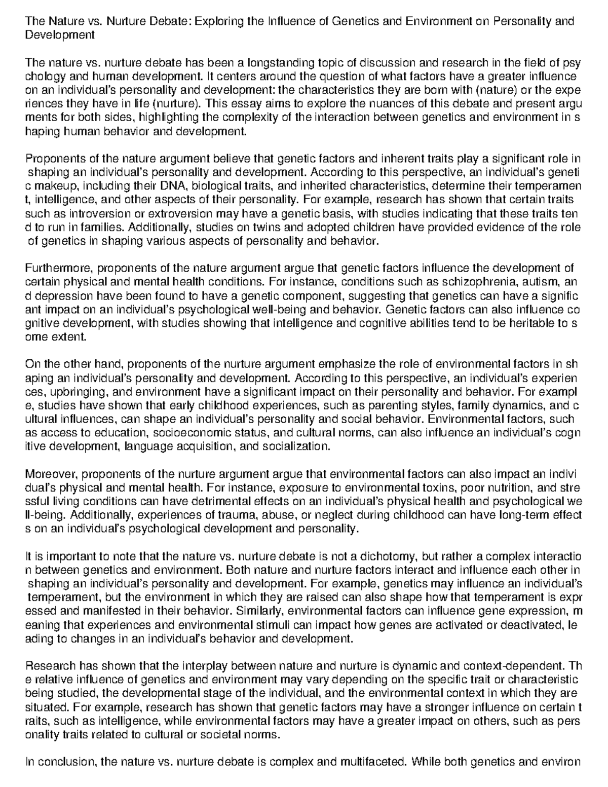 The Nature vs. Nurture Debate: Exploring the Influence of Genetics and ...