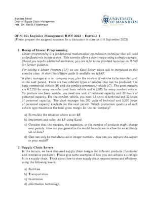 OPM 501 Logistics Management Summary Chapter 6 - Zusammenfassung ...