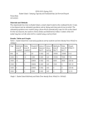 Lab 3 report - Lab 3 on Invasive Species - EVR1001L Spring 2023 ...