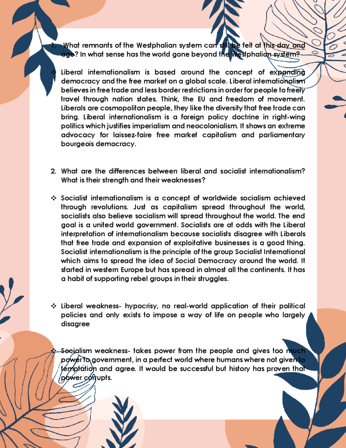 2nd quiz prelim - bnmmm - What remnants of the Westphalian system can ...