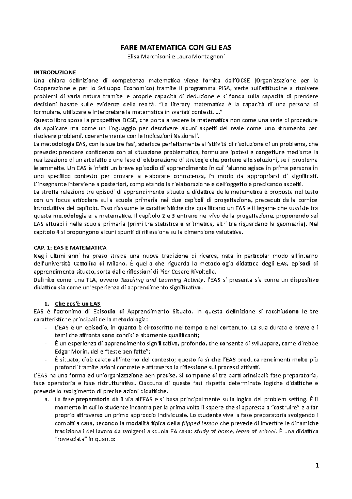 Fare Matematica con gli EAS - FARE MATEMATICA CON GLI EAS Elisa ...