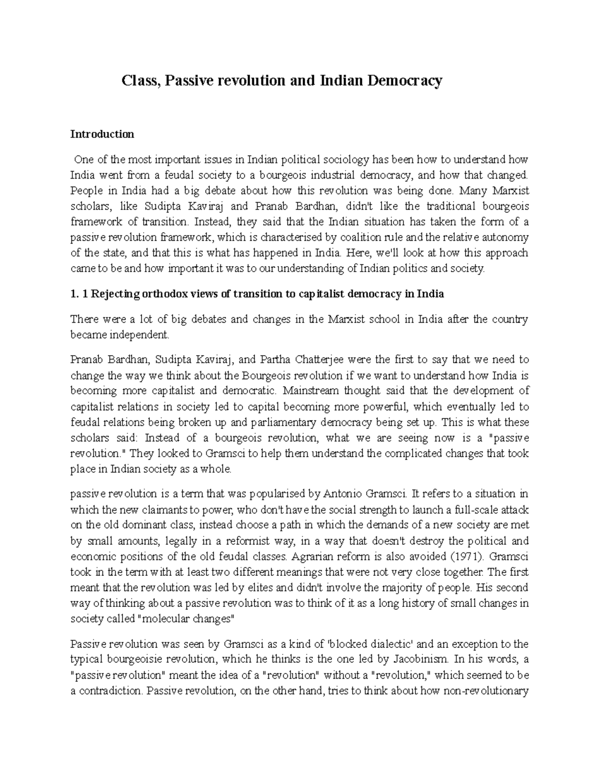 Class, Passive revolution and Indian Democracy - Class, Passive ...