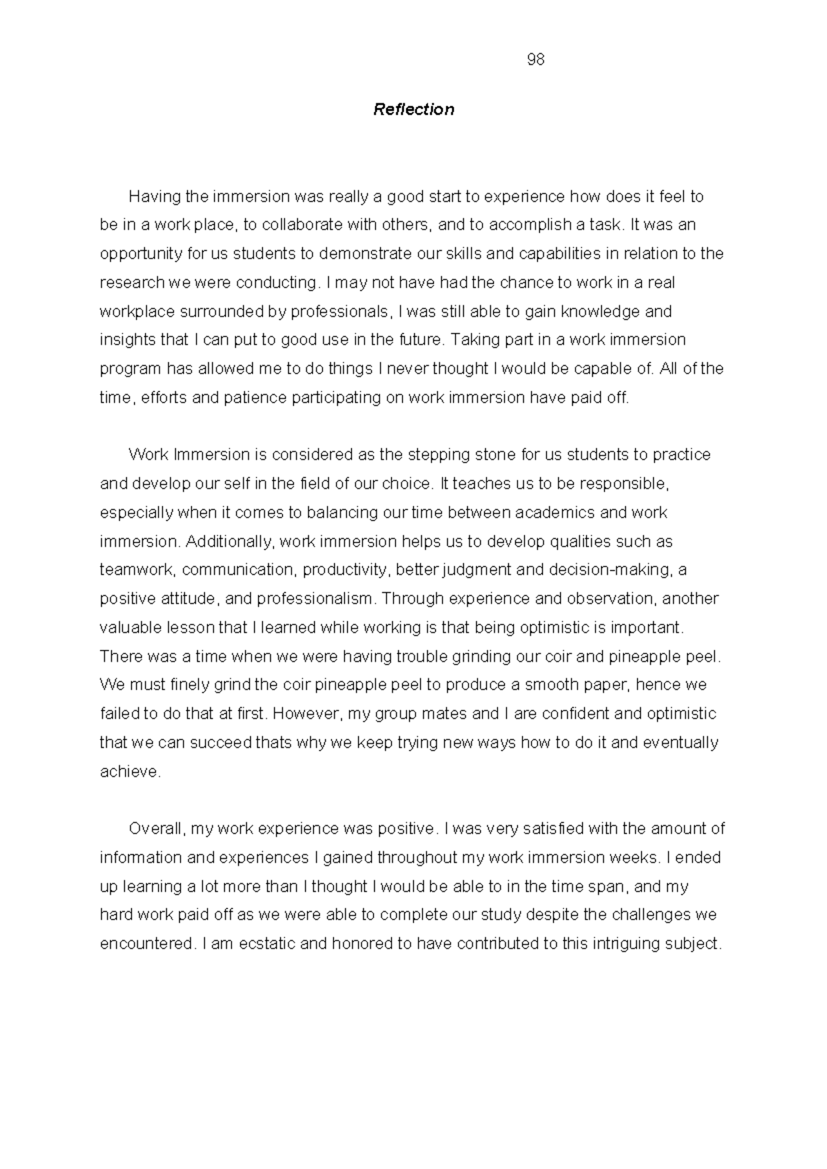 Reflection - ksksk - 98 Reflection Having the immersion was really a ...