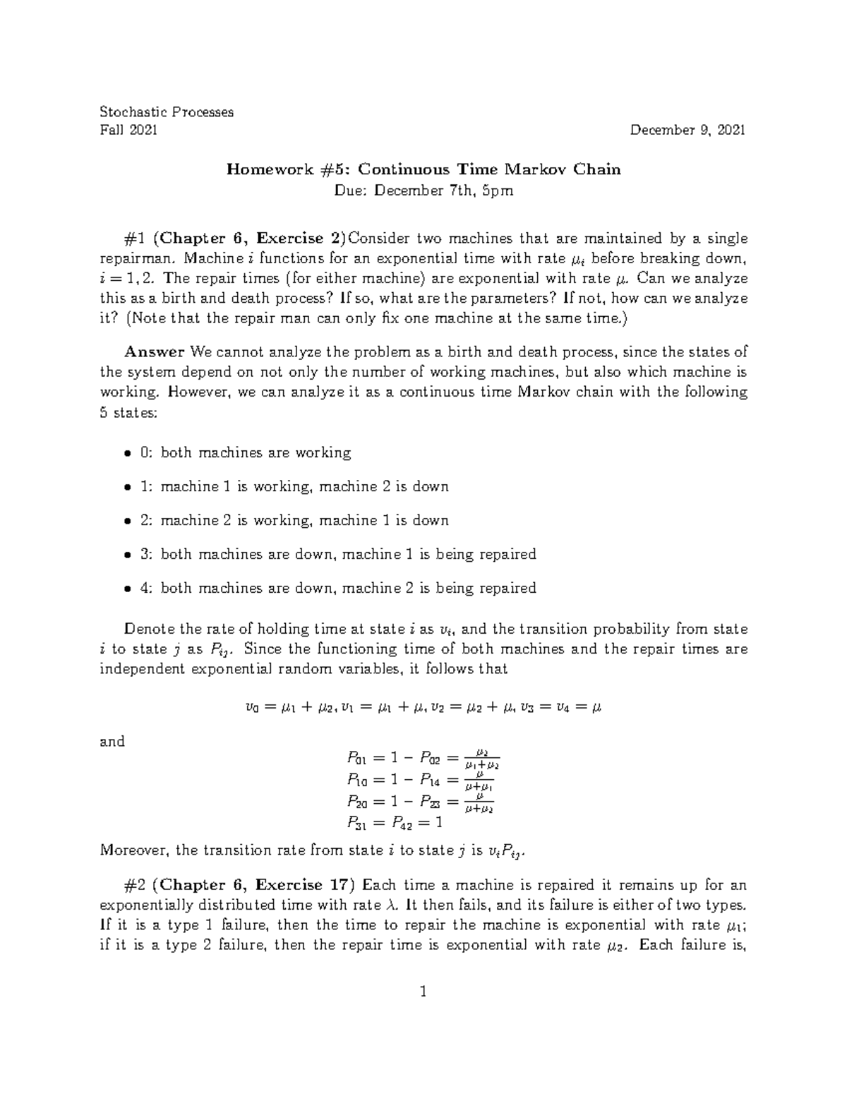 Homework 5 - NAAAA - Stochastic Processes Fall 2021 December 9, 2021 Homework #5: Continuous ...