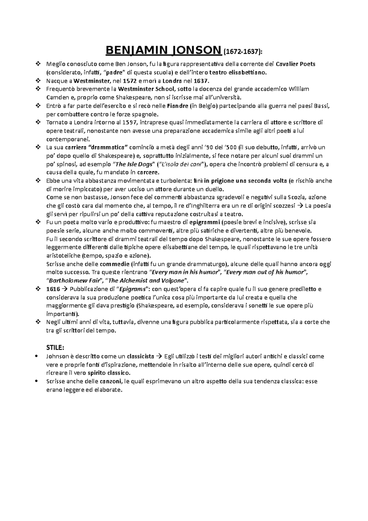 BEN JONSON - Biografia, produzione letteraria e analisi delle sue opere ...