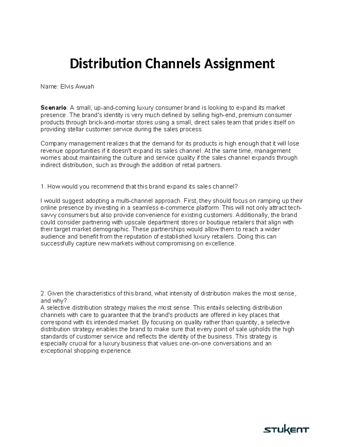 Mkt241 document distribution Channels Assignment - Distribution ...